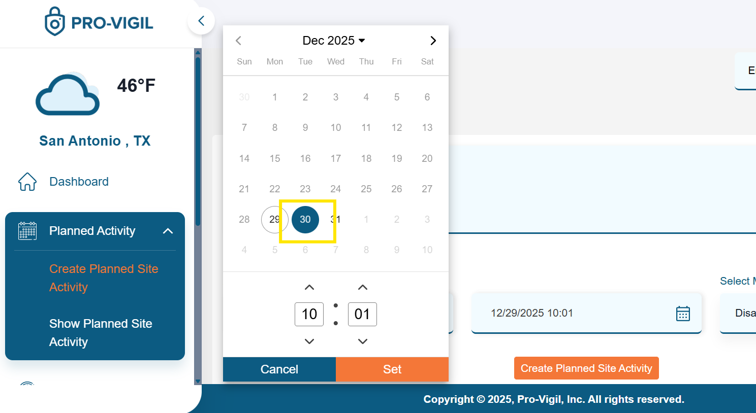 Creating Planned Site Activity in Pro-Vigil Portal – Pro-Vigil